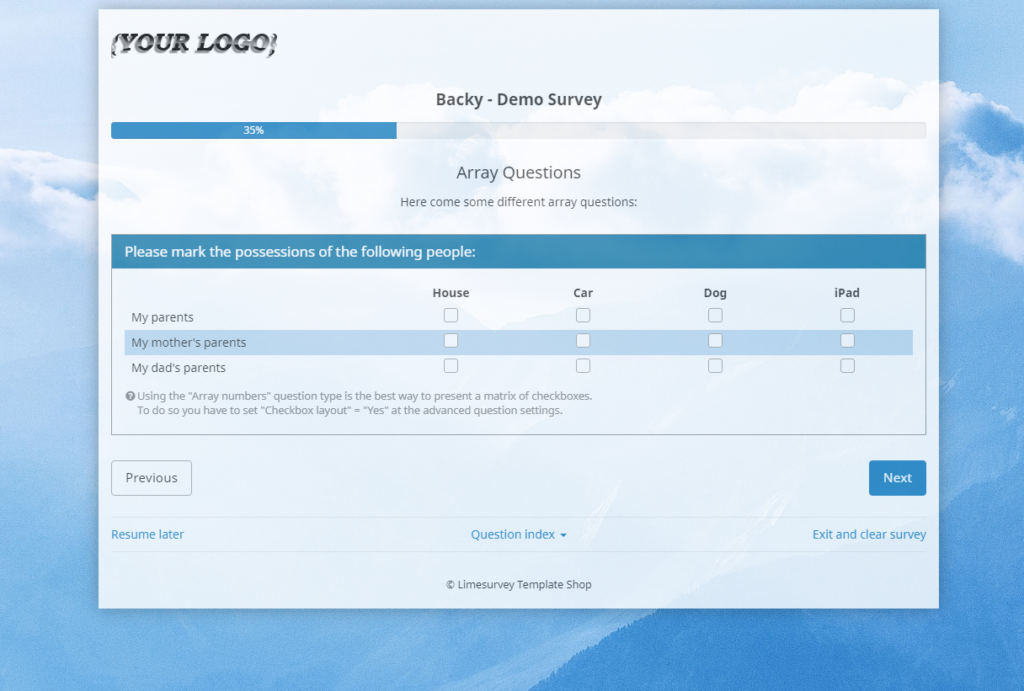LimeSurvey Template Backy • Professional theme, easy to customize